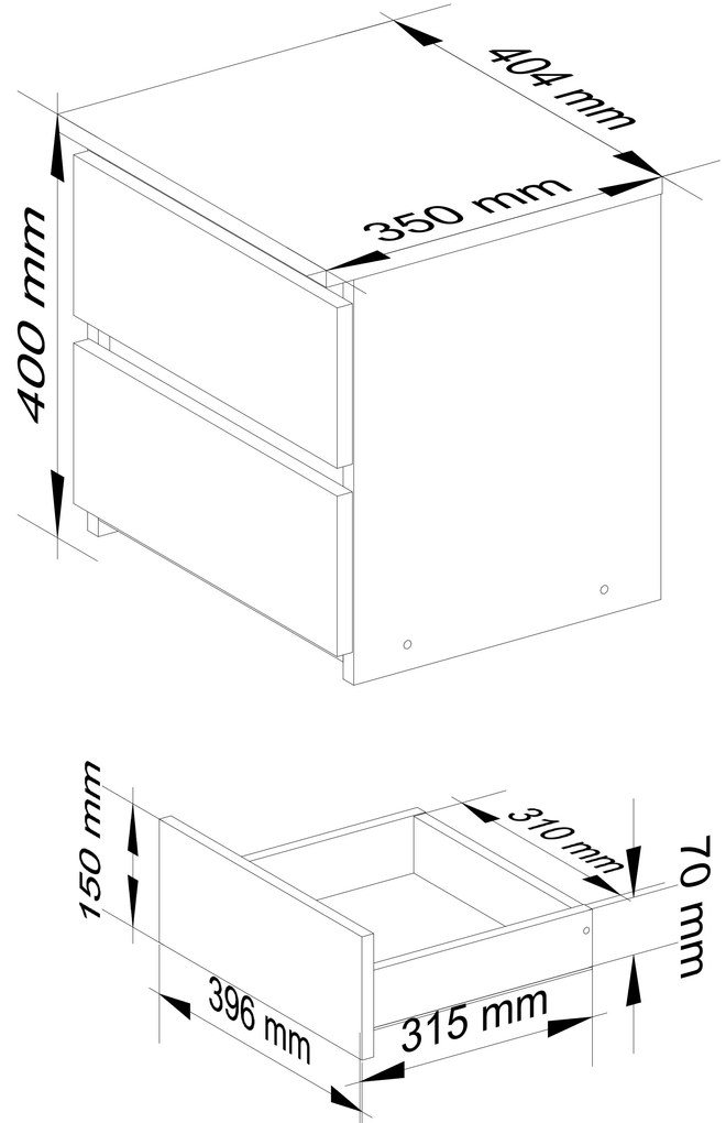 Noční stolek Cleania CL2 (grafit šedý + bílá). 1071066