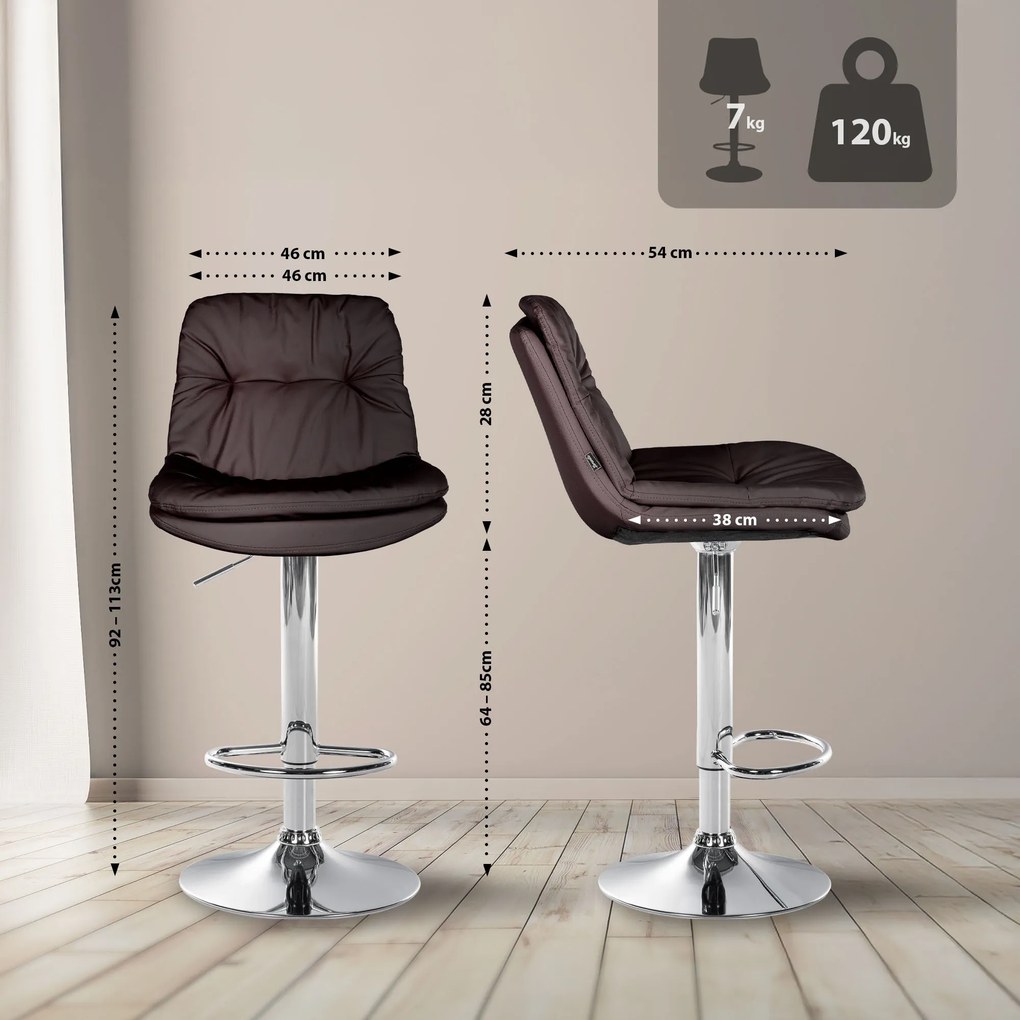 Barová židle Laurel umělá kůže chromovaná konstrukce – hnědá