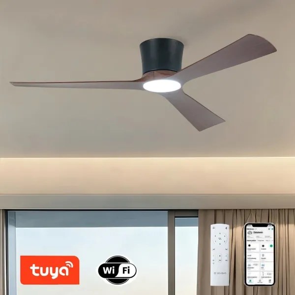 ZEVENTI - LED Stropní ventilátor AUREX LED/24W/230V Wi-Fi Tuya černá/ořech + DO