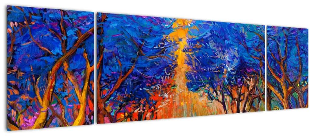 Obraz - Podzimní koruny stromů, moderní impresionismus (170x50 cm)