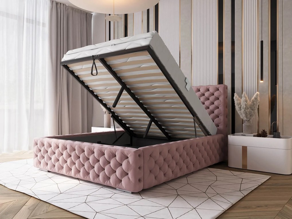Čalouněná postel s úložným prostorem 160x200 PRO line 15 Růžový Velvet