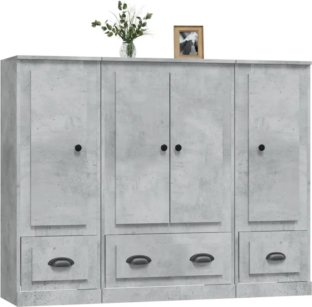 Příborníky 3 ks betonově šedé kompozitní dřevo 3185299