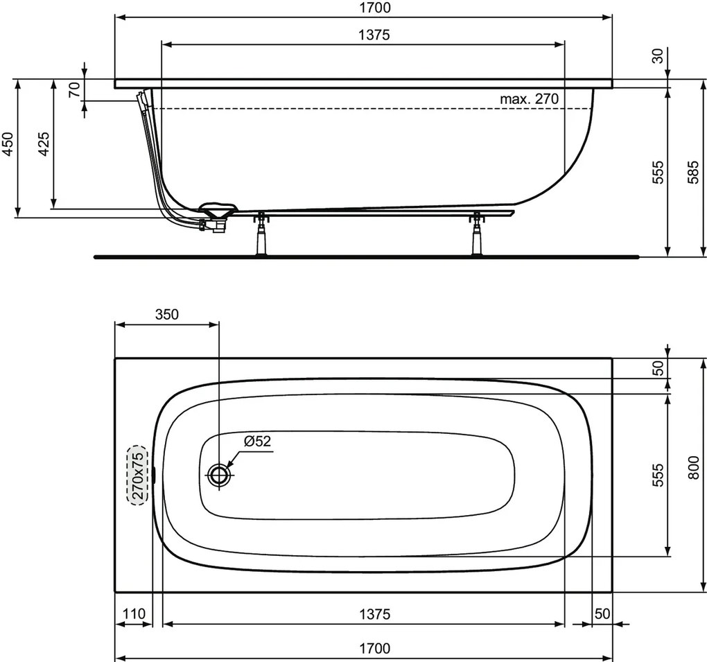 Ideal Standard i.life - Obdélníková vana 170x80 cm, bílá T476101