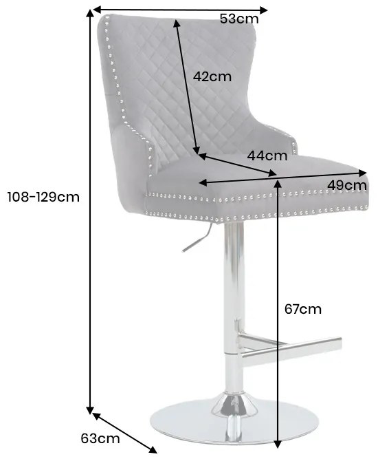 Designová barová židle Queen Lví hlava šedý samet