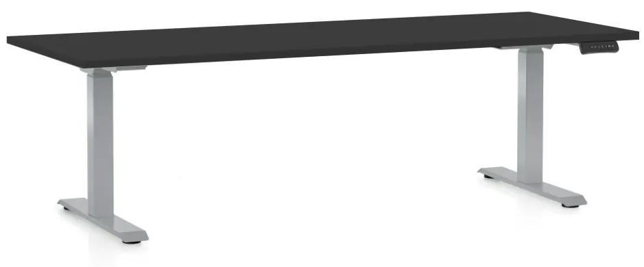 Výškově nastavitelný stůl OfficeTech D, 200 x 80 cm, šedá podnož, černá