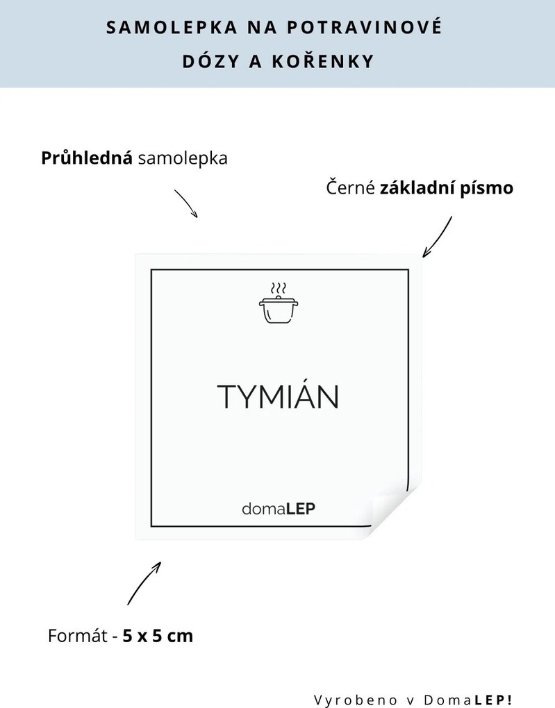 Samolepka na kořenky TYMIÁN průhledná 5 × 5 cm základní písmo