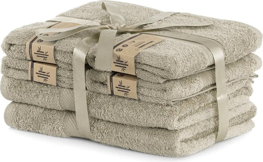 Set 2 béžových osušek a 4 ručníků DecoKing Bamby Beige