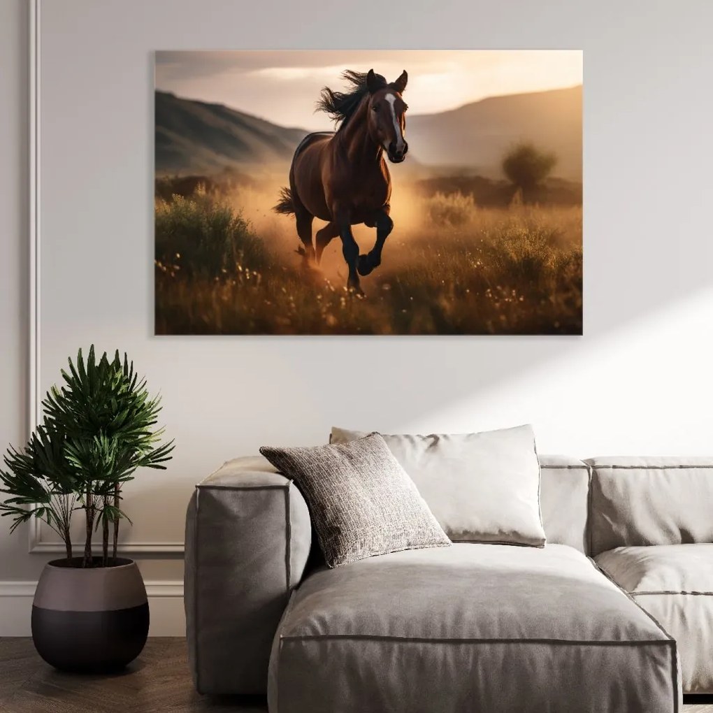 Obraz na plátně - Kůň v divoké přírodě FeelHappy.cz Velikost obrazu: 90 x 60 cm