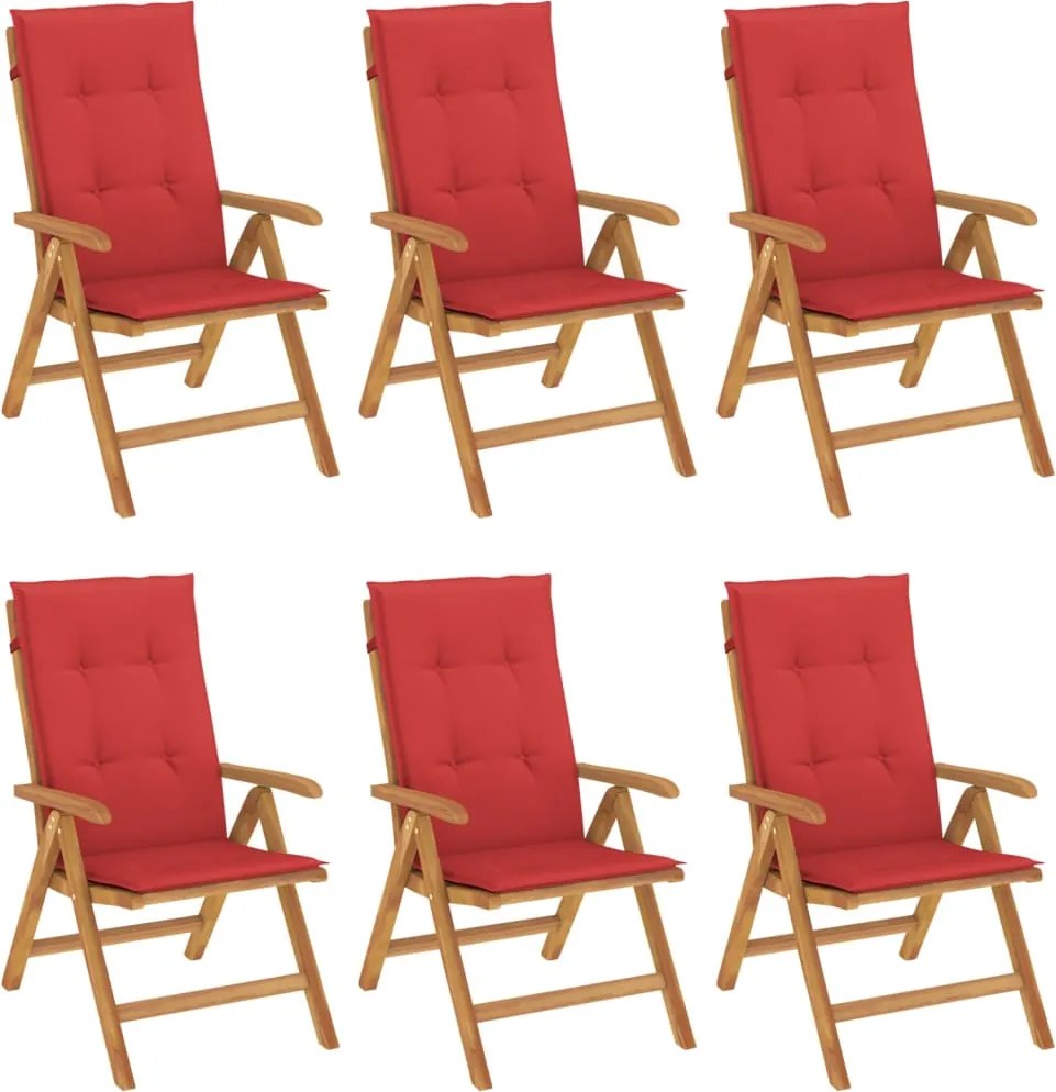 Skládací polohovací křesla s polštáři, 6 ks, masivní teak 3196499