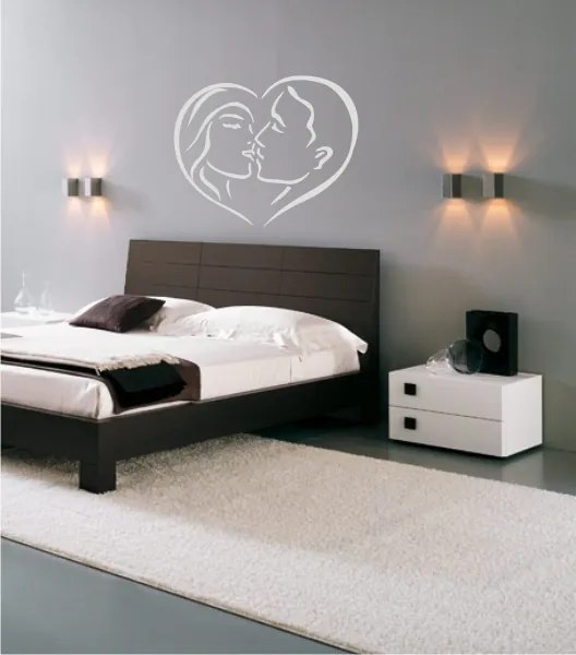 WALLVINIL Samolepky na zeď - Zamilovaný pár v srdci Barva: Bílá, Velikost: 49x60 cm