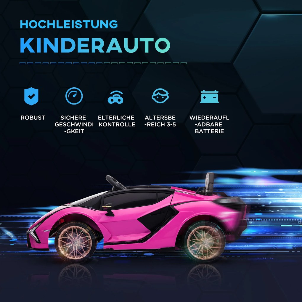 HOMCOM dětské elektrické SUV auto se 3 rychlostmi, bezpečnostní pásy, dálkové ovládání, hudební (MP3/USB) světlo, pro 37-60 měsíců, nosnost 25kg, Pink