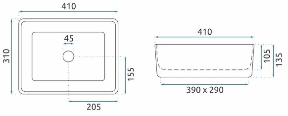 REA-U0952 - Umyvadlo na desku ANITA MINI 31x41 cm keramika/lesklá bílá