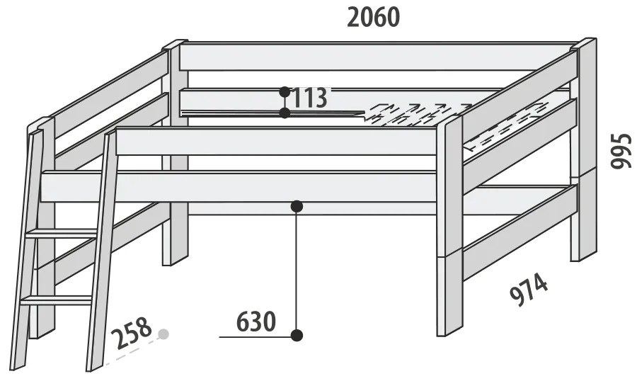 Zvýšené jednolůžko Max Domestav č.260 Materiál: Buk cink, Povrchová úprava: Moření