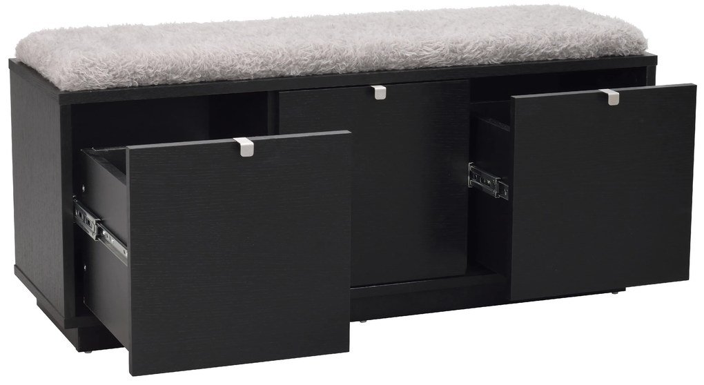 Rowico černá lavice s úložným prostorem CONFETTI a šedým sedákem 106 cm 103766
