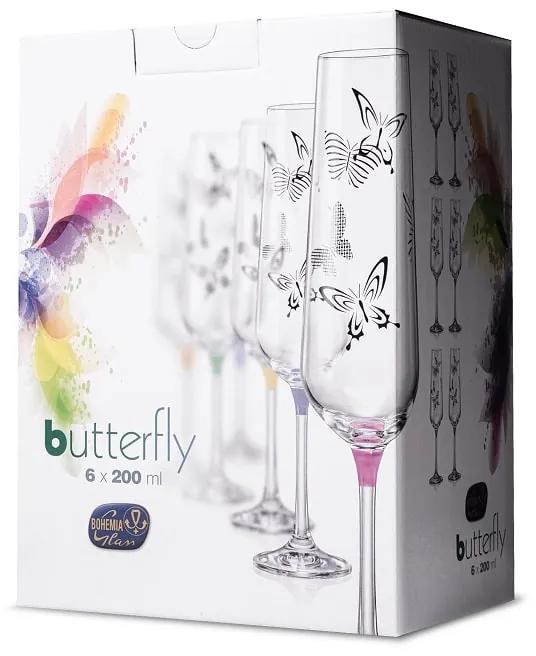 Crystalex - Bohemia Crystal Sklenice na šampaňské Sandra Butterfly 200 ml, 6 ks (mix barev)
