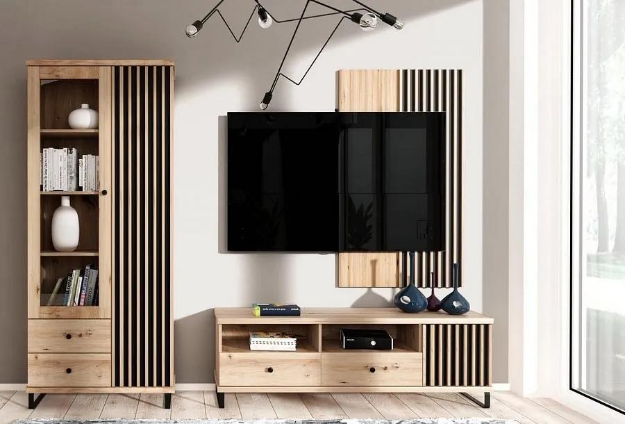 Casarredo - Komfort nábytek Obývací stěna, sestava BARBUS na nohách, dub artisan/černá