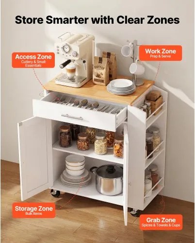 Kuchyňský ostrůvek s úložným prostorem VEVOR, 640 × 380 × 15 mm – 795 × 397 × 870 mm