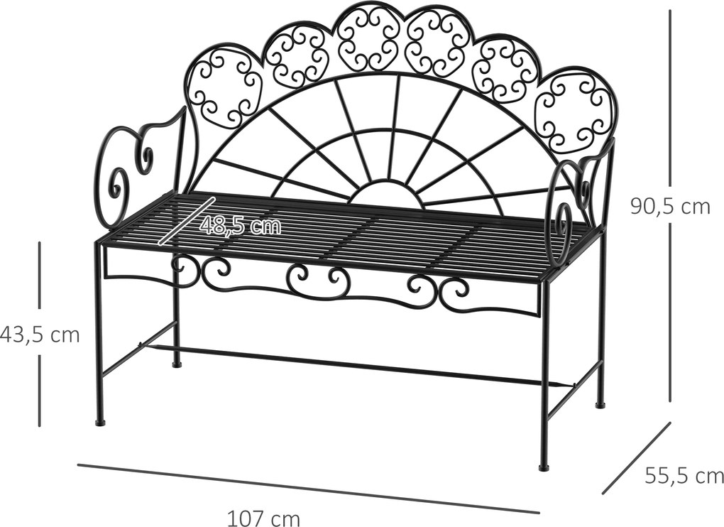Zahradní lavička Outsunny 2místná kovová 107 x 55,5 x 90,5 cm robustní nerezavějící odolná proti povětrnostním vlivům pro zahradu balkon park černá |…