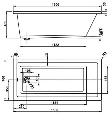 Vagnerplast Cavallo 150 x 70 cm VPBA157CAV2X-04 vana vč. noh a sifonu