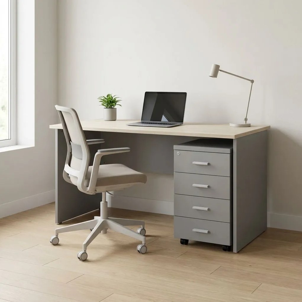 Sestava kancelářského nábytku SimpleOffice 1, 160 cm, šedá / dub světlý