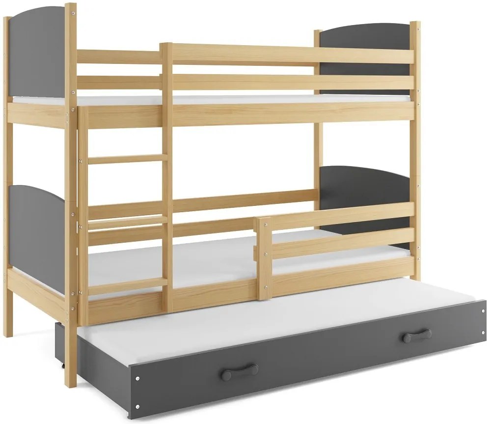 b2b1 BMS-group Patrová postel s přistýlkou TAMI 3 80x160 cm, borovice/grafitová Pěnová matrace