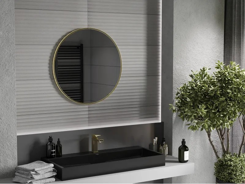 Mexen Loft, kulaté koupelnové zrcadlo 70 cm, barva rámu zlatá lesklá, 9850-070-070-000-50