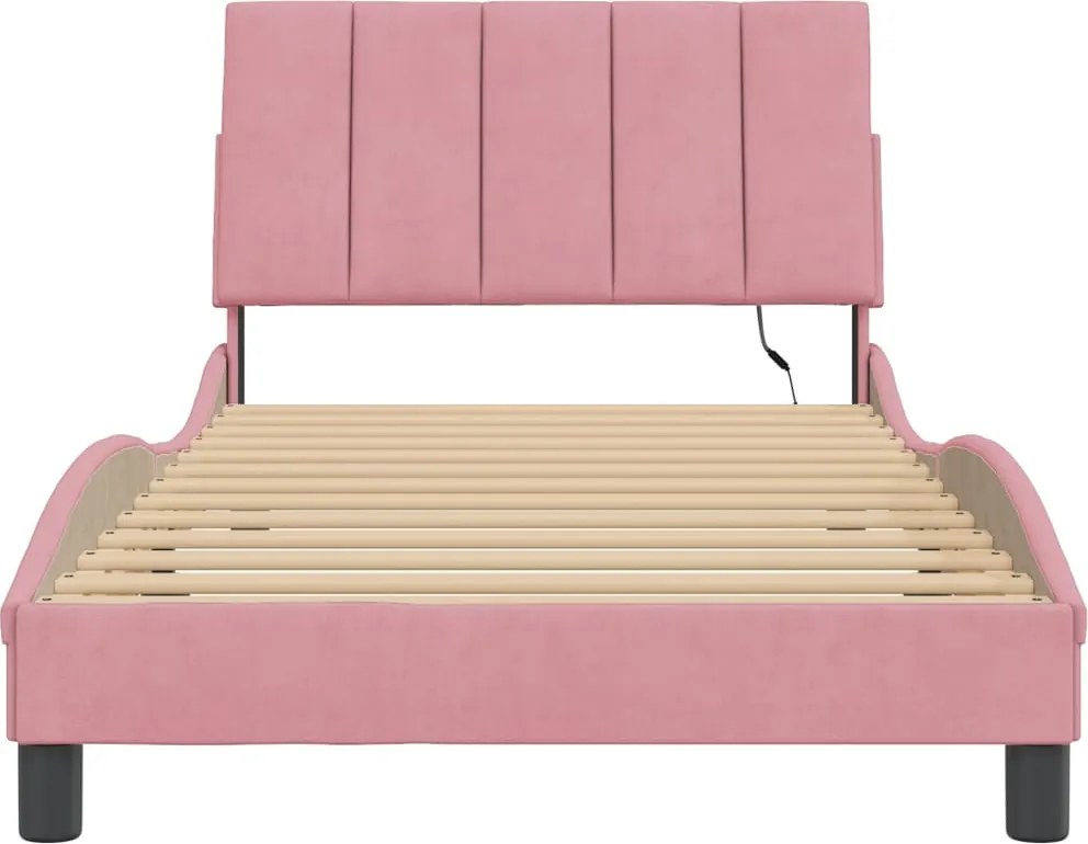Rám postele s LED osvětlením bez matrace Hanko růžový 100 x 200 cm samet 3213768