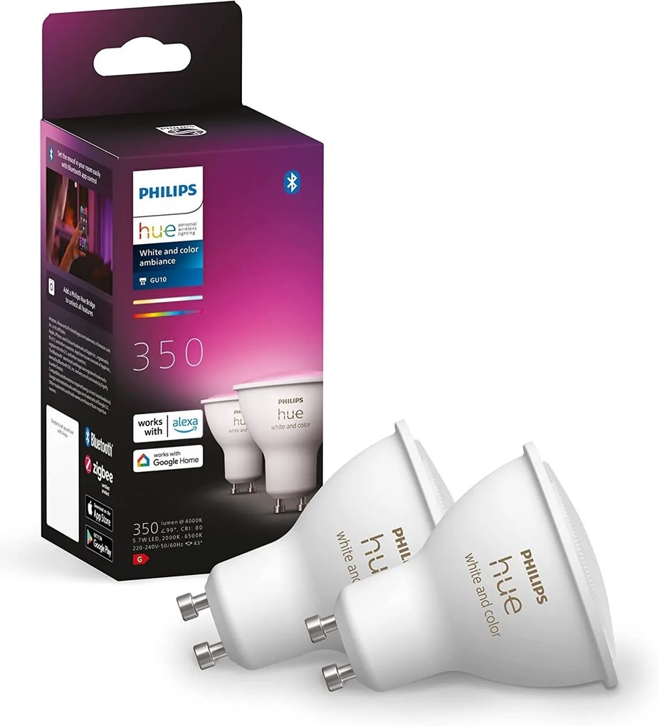 Led žárovka philips hue white and color ambiance 4.3w gu10 set 2ks