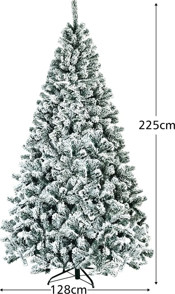 Costway 225 cm Umělý vánoční stromek Sníh Vánoční strom Kovový stojan Vánoční