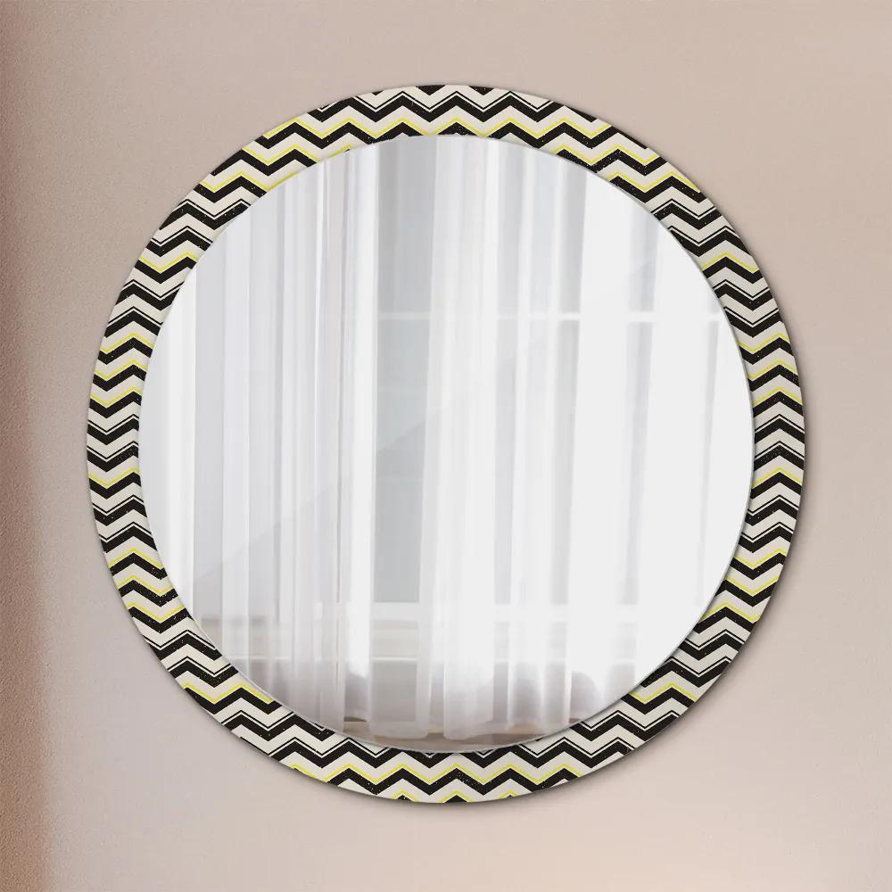 Kulaté zrcadlo tištěný rám Zigzag vzor fi 100 cm