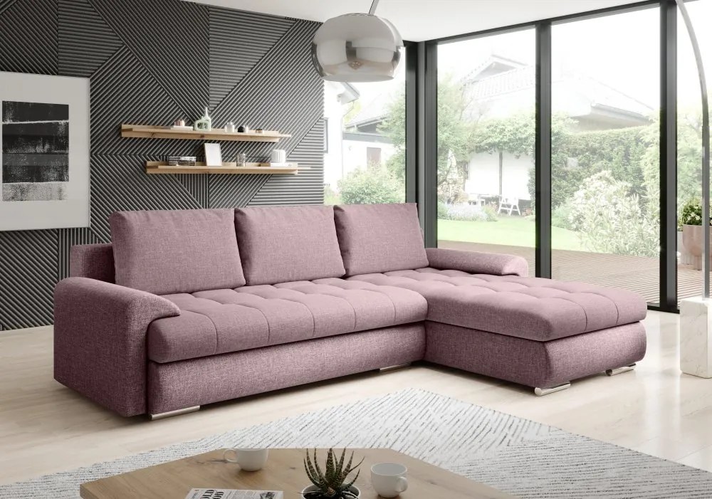 Rozkládací rohová sedačka TOMINO 220x142cm - rozklad a úložný prostor starorůžová - Sawana 61 univerzální
