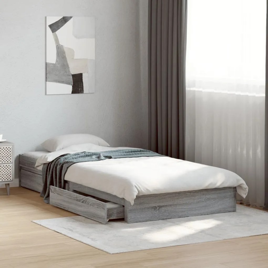 Rám postele se zásuvkami šedý sonoma 75x190 cm kompozitní dřevo 3280718