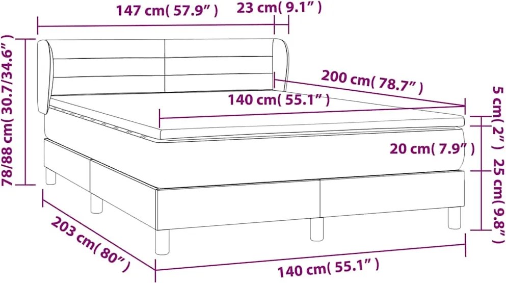 Box spring postel s matrací černá 140x200 cm samet 3127555