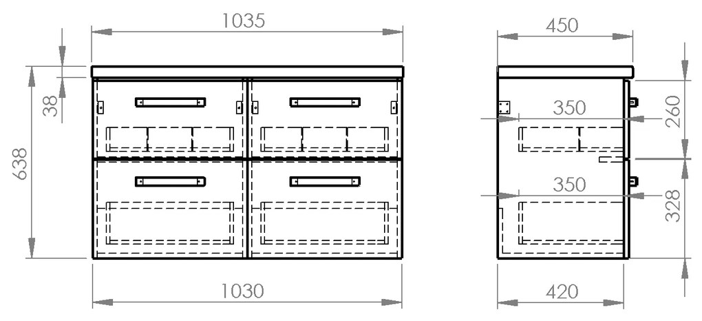 Aqualine VEGA sestava koupelnového nábytku, š. 104 cm, bílá/dub platin - VG052-04