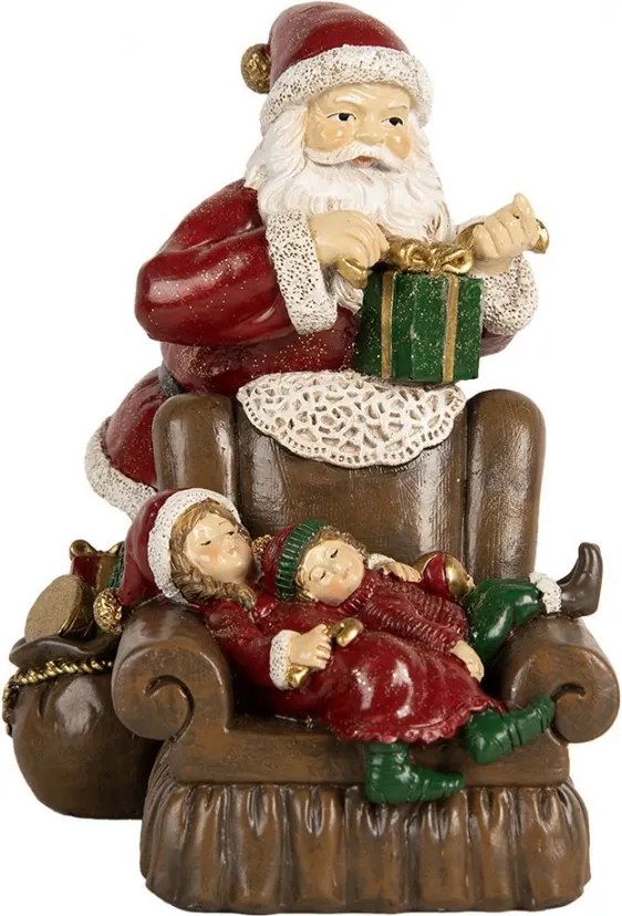 Červená vánoční dekorace Santa stojící u křesla s dětmi - 17*13*18 cm