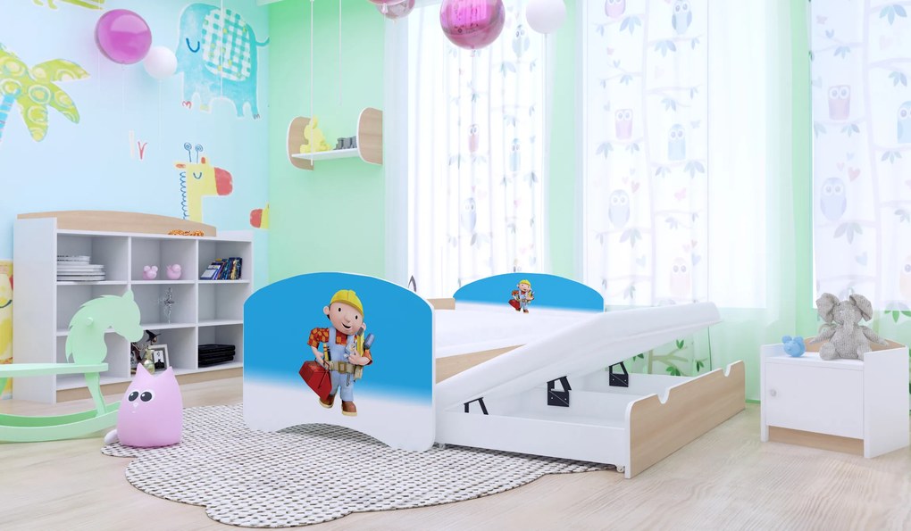 Svět pokojů Dětská postel Kevin pro dvě děti - bořek stavitel + matrace zdarma Barva: Oranžová, Rozměr: 160x80 cm, Zábrana: ANO (+450 Kč)