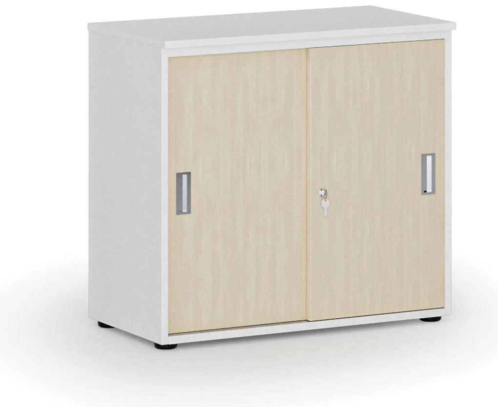 Kancelářská skříň se zasouvacími dveřmi PRIMO WHITE, 800 x 420 x 740 mm, bílá/bříza