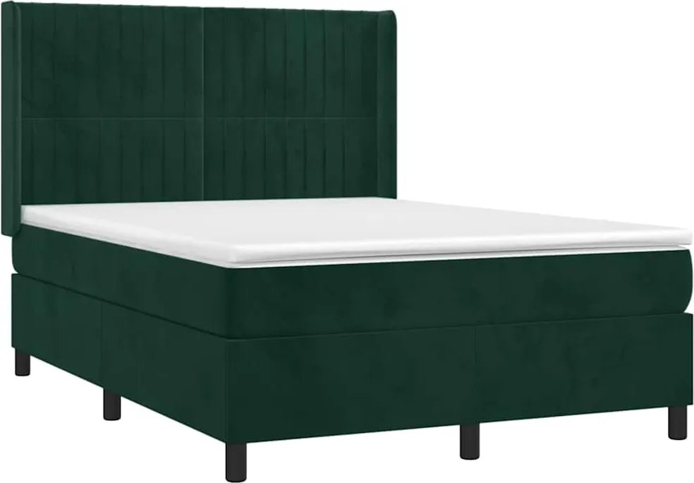 Box spring postel s matrací a LED tmavě zelená 140x190 cm samet 3139682