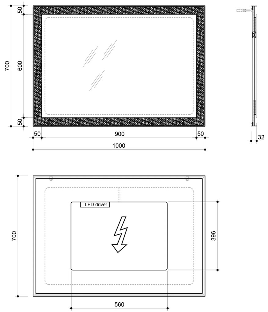 Sapho FLUT zrcadlo s LED podsvícením 1000x700mm, bílá - FT100