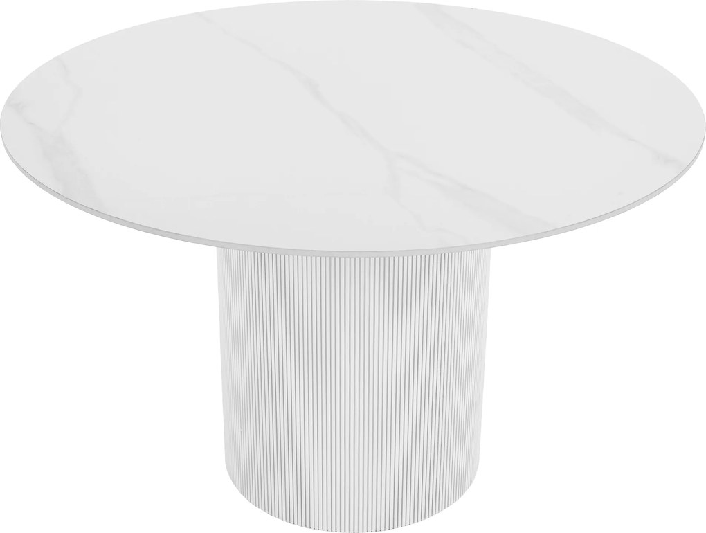 Jídelní stůl, bílý mramor/MDF, průměr 120 cm, MAHIR TYP 1