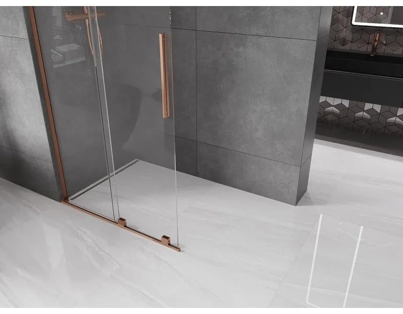 Mexen Velar L, posuvná sprchová zástěna Walk-in 90 x 200 cm, 8mm čiré sklo, růžové zlato, 871-090-003-03-60