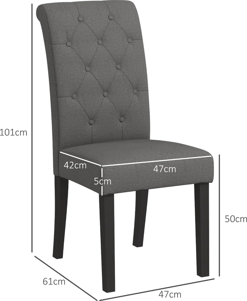 HOMCOM Sada 2 jídelních židlí – Kuchyňská židle s pohodlnými dřevěnými nohami, 47 x 61 x 101 cm, tmavě šedá
