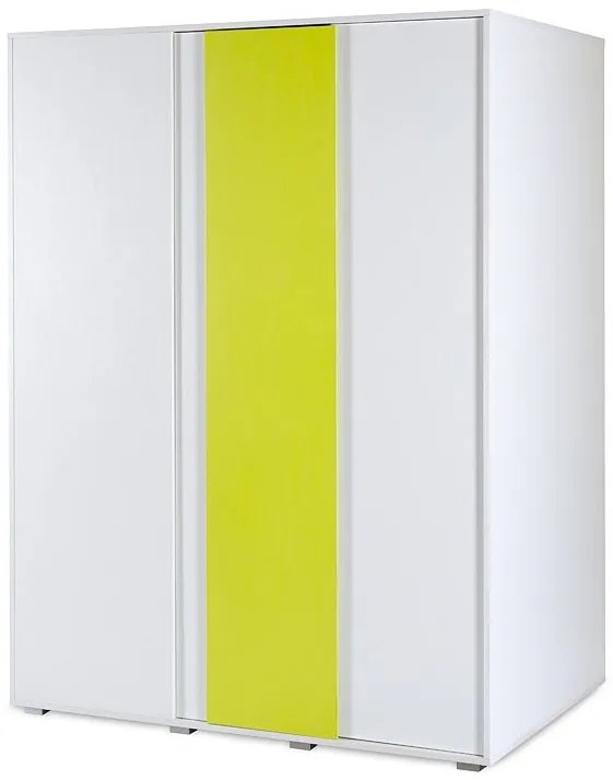 Velká šatní skříň Minela do dětského pokoje, MDF, bílá / limetka, 138x183x90 cm