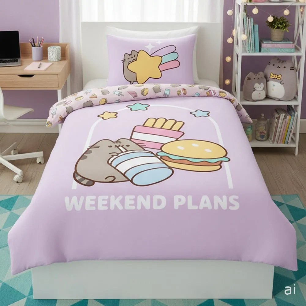Ložní povlečení z mikrovlákna Pusheen - motiv Weekend Plans - 70 x 90 cm + 140 x 200 cm