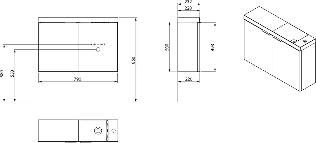 Sapho Latus X koupelnová skříňka 80 x 54,5 x 22 cm s odkládací plochou pravá dub alabama hnědá LT110-SET06