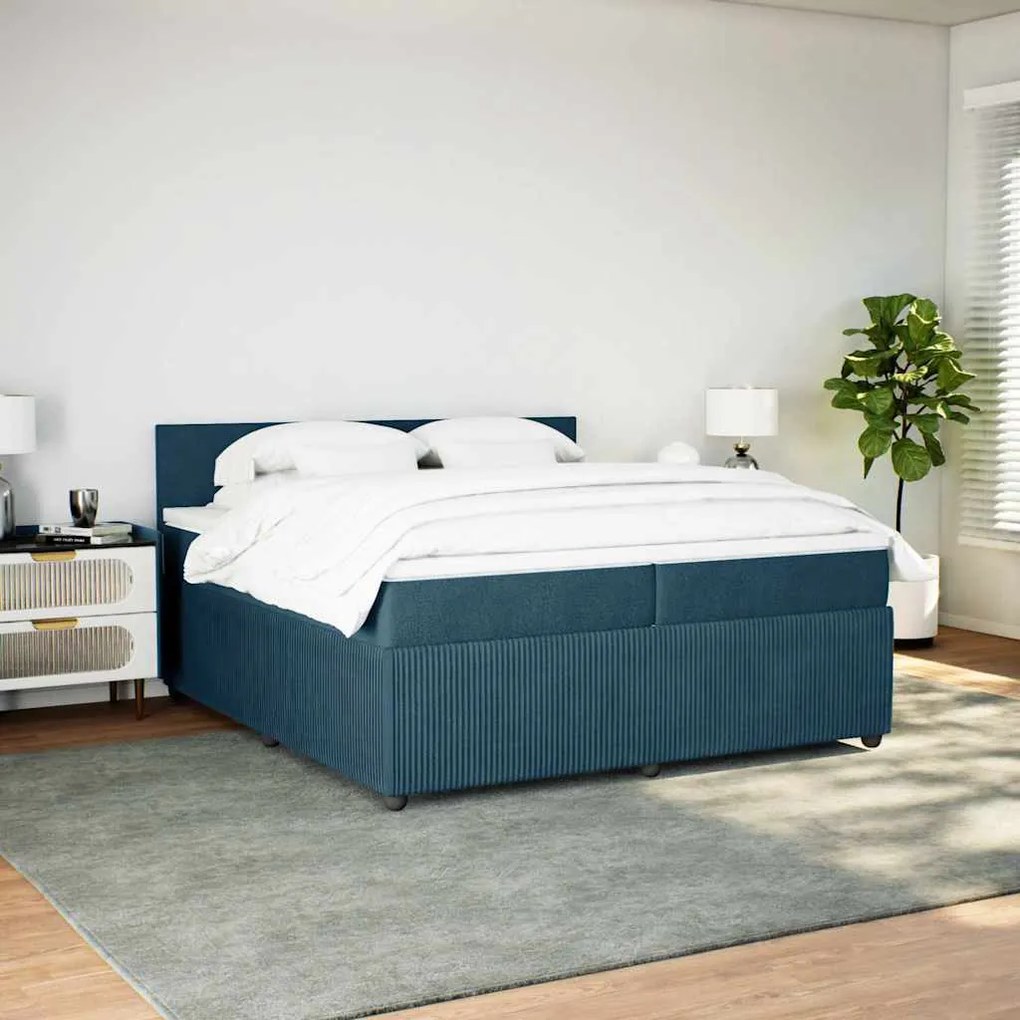 Box spring postel s matrací modrá 200 x 200 cm samet 3290128