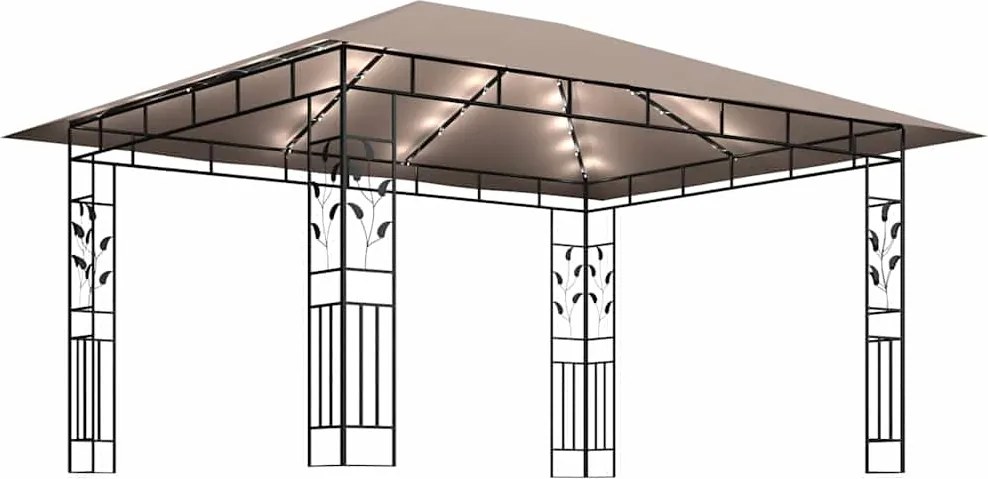 Altán s moskytiérou a světelnými LED řetězy 4x3x2,73 m taupe 3070319