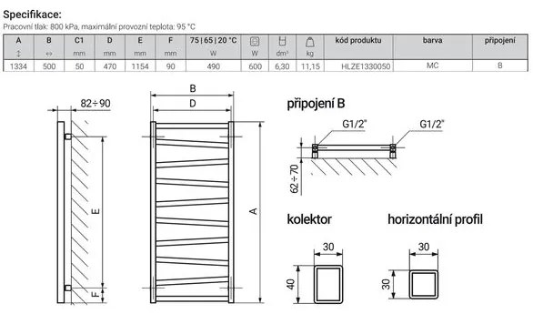 House Level Zet HLZE1330050MCB Radiátor kombinovaný, 50x133,4cm, metalická černá