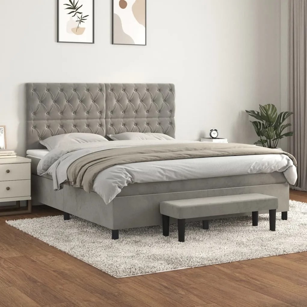 Box spring postel s matrací světle šedá 160x200 cm samet 3138031