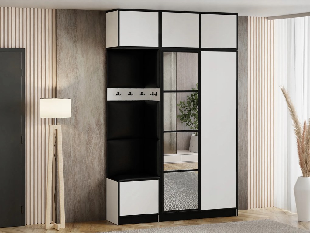 Šatní skříň s nástavcem EDEN 13 bílý + ekokůže černý